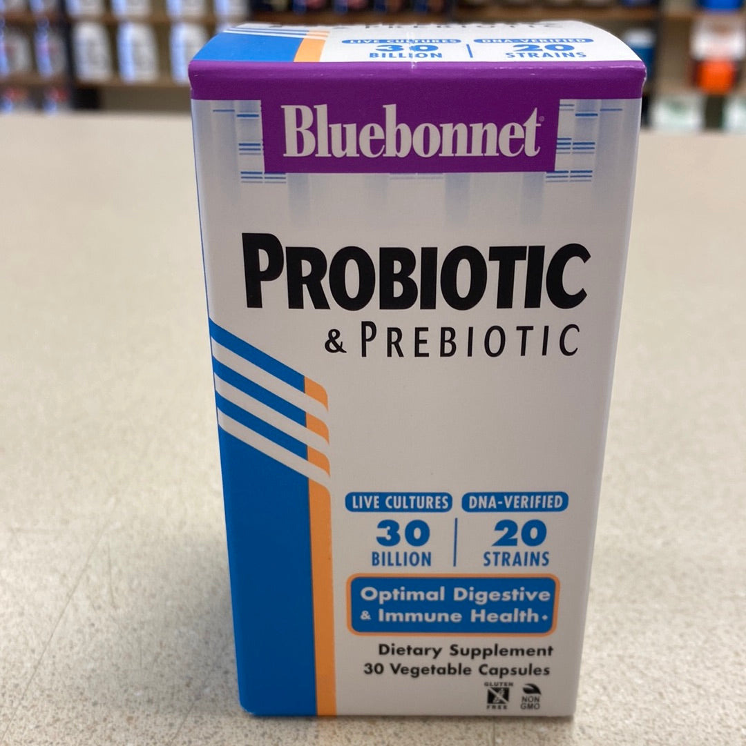 Bluebonnet Probiotic & Prebiotic 30 Billion Live Cultures 30 Vegetable ...
